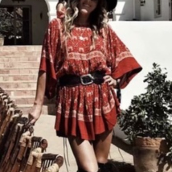 Dresses | Boho Red Floral Print Mini Dress Tunic Top | Poshmark